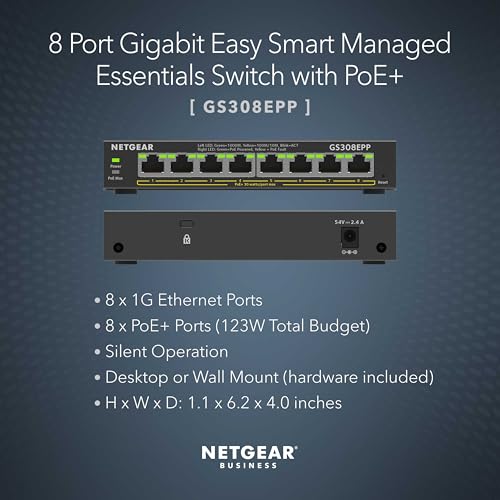 NETGEAR 8 Port PoE Gigabit Ethernet Easy Smart Managed Essentials ...