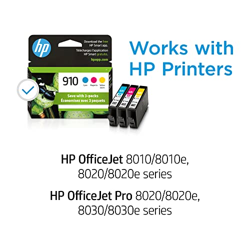 HP 910 Cyan, Magenta, Yellow Ink Cartridges | Works with HP OfficeJet ...