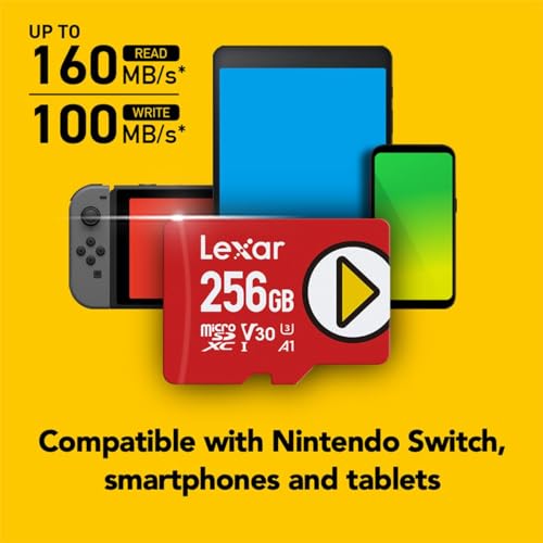 Lexar 256GB PLAY microSD Card, UHS-I, C10, U3, V30, A1, Full HD, 4K, Up ...